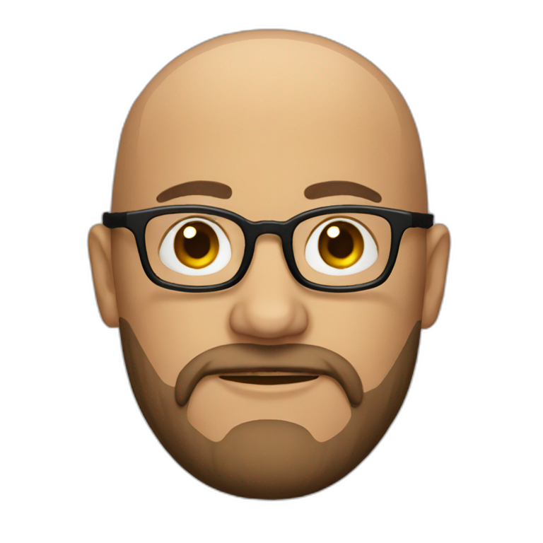 Almost Bald Dark Haired 40 Year Old Man With Beard And Round Glasses