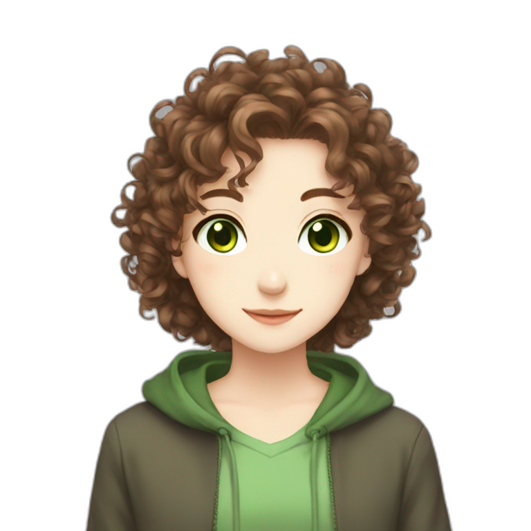 Kawai Girl Curly Purple Hair Green Big Eyes Ai Emoji Generator